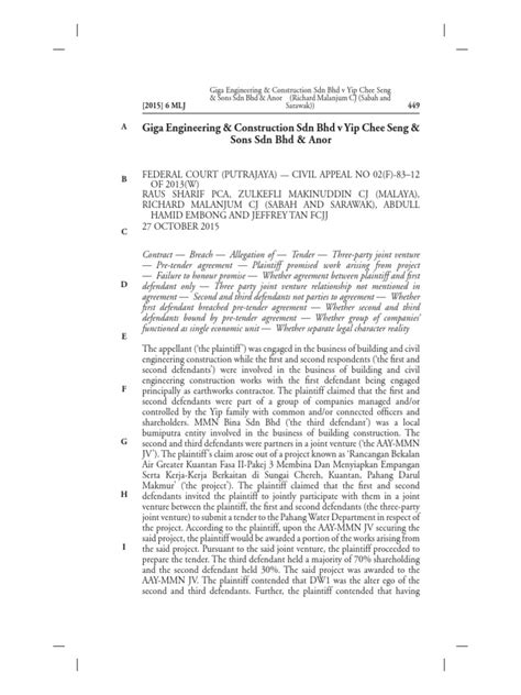 Giga Engineering And Construction Sdn Bhd V Yip Chee Seng And Sons Sdn Bhd And Anor Pdf Pleading