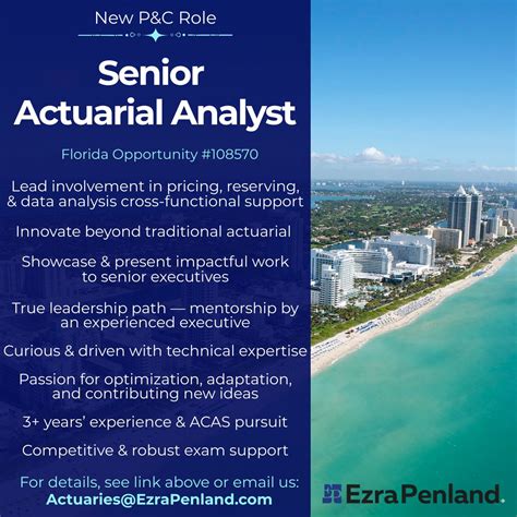 Highly Visible Senior Actuarial Analyst Opportunity For A Bright And Driven Actuary Seeking A True