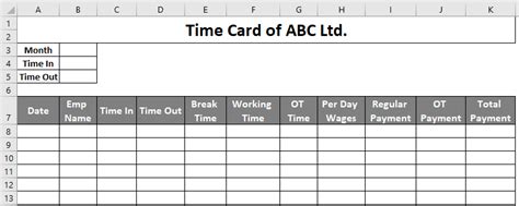 Timecard Template In Excel Recording Data Using Timecard Template
