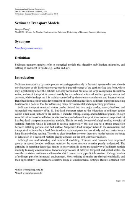Pdf Sediment Transport Models