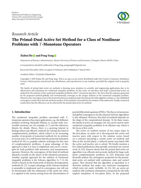 Pdf The Primal Dual Active Set Method For A Class Of Nonlinear Problems With T Monotone Operators