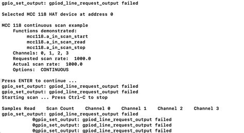 Mcc118 Gpiosetoutput Gpiodlinerequestoutput Failed Data