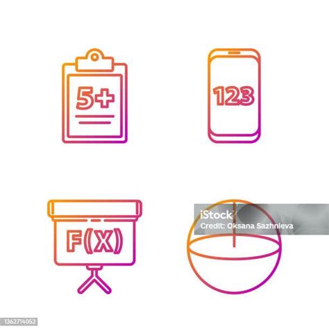 세트 라인 계산기 기하학적 그림 큐브 수학 기능 죄와 단어 수학책 그라데이션 색상 아이콘입니다 벡터 0명에 대한 스톡 벡터 아트 및 기타 이미지 Istock