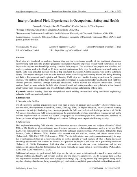 (PDF) Interprofessional Field Experiences in Occupational Safety and Health