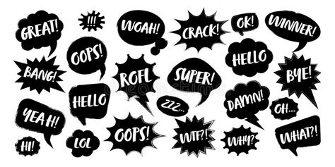 Grunge Comic Speech Bubbles With Handwritten Text Brush Strokes Ink