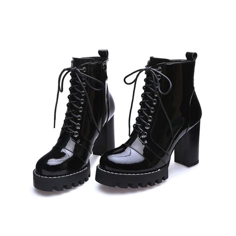 Gothic Lace Up Patent Leather Platform Boots Rock N Doll
