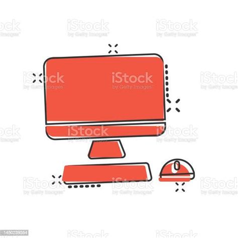 만화 스타일의 개인 용 컴퓨터 격리 된 배경에 데스크톱 Pc 만화 벡터 일러스트레이션 모니터 디스플레이 스플래시 효과 기호 비즈니스 개념 건강관리와 의술에 대한 스톡 벡터