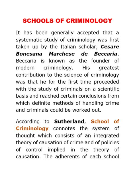 Schools Of Criminology Pre Classical Classical And Neo Classical Pdf