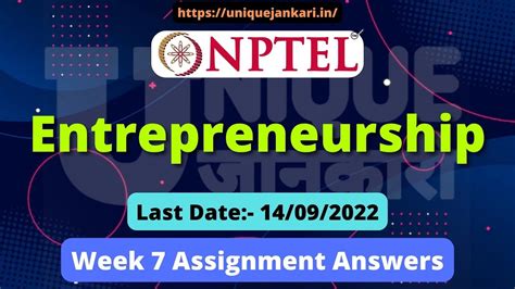 nptel entrepreneurship week 7 assignment 7 answers 2022 unique