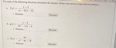 solved for each of the following functions determine the