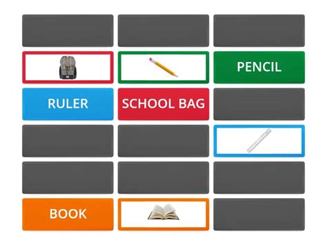 Classroom Objects Memory Game Matching Pairs