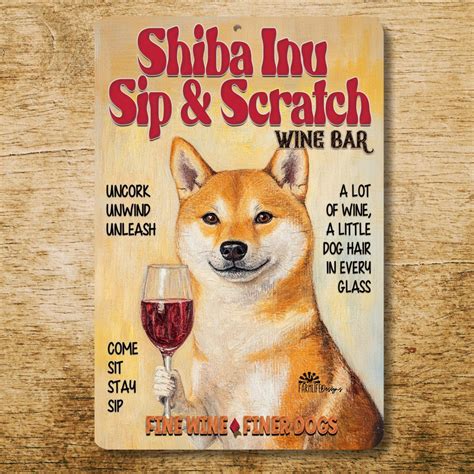 Shiba Inu Wine Bar Sign Sip And Scratch Home Man Cave Wall Art Funny