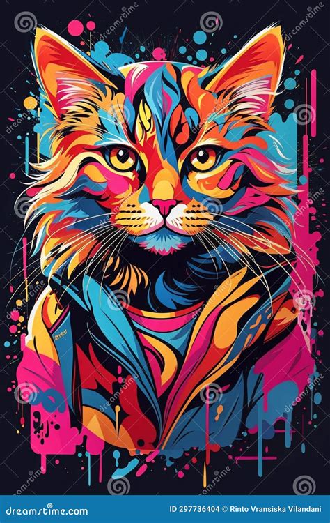 Colorful Illustration Of A Cat With Splash Art Style Stock Illustration