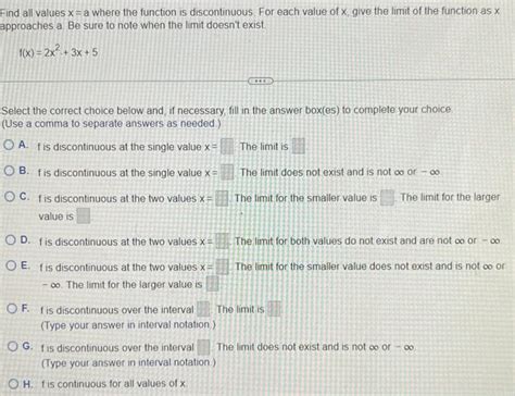 Solved Find All Values X A Where The Function Is