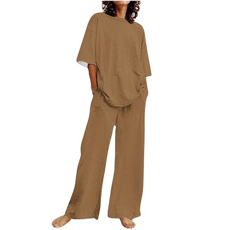 Cagogo Women Plus Size 2 Piece Short Sleeve T Shirt Wide Leg Pants Set