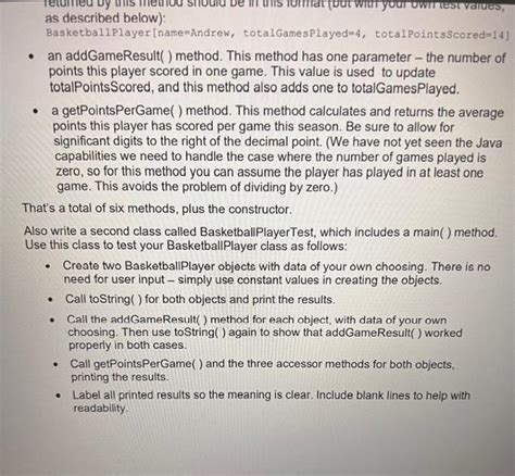 Solved Basketball Player Write A Java Class Called