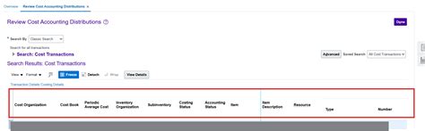 Review Cost Accounting Distribution — Cloud Customer Connect