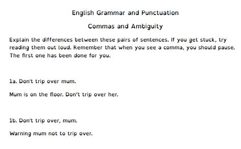 Commas And Ambiguous Sentences Teaching Resources