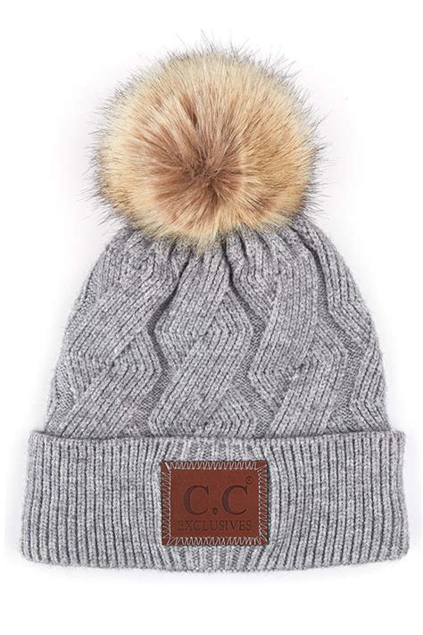 Cc Geometric Cable Knit Beanie With Pom Hat 2298 Hana Wholesale