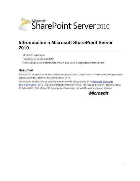 Pdf Introducción A Microsoft Sharepoint Server 2010 Dokumentips