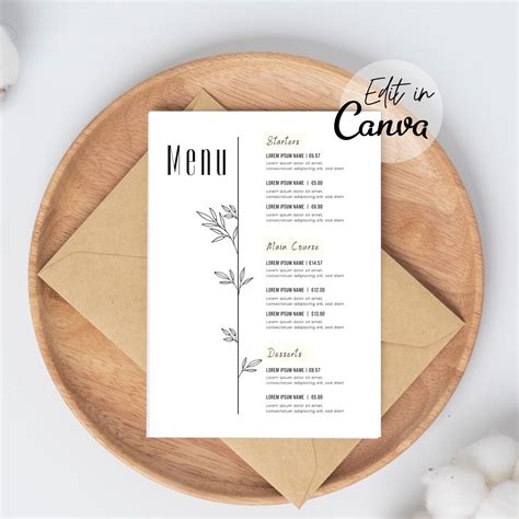 Minimal Restaurant Menu Canva Template Editable Restaurant Menu Template Minimalistic Menu