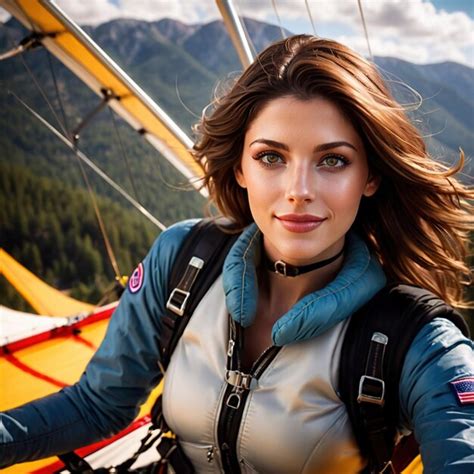 Woman Doing Hang Gliding Leisure Hobby Fitness Activity Premium Ai
