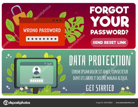 Set Website Banner Templates Passwords Data Protection Flat Style