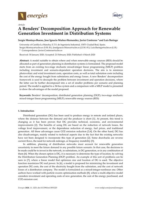 Pdf A Benders Decomposition Approach For Renewable Generation