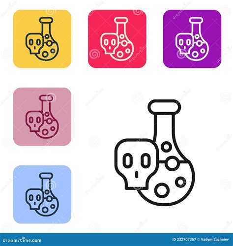 Black Line Laboratory Chemical Beaker With Toxic Liquid Icon Isolated On White Background