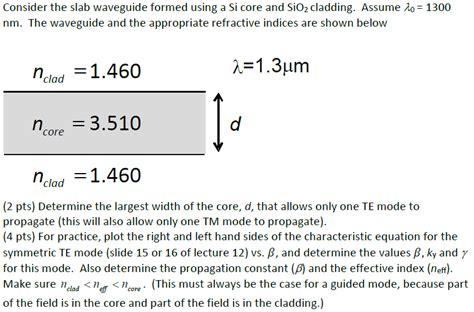 Consider The Slab Waveguide Formed Using A Si Core