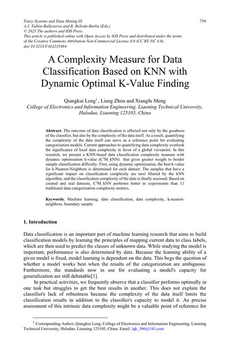Pdf A Complexity Measure For Data Classification Based On Knn With Dynamic Optimal K Value Finding
