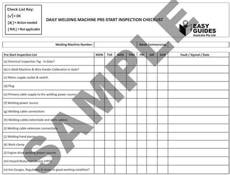 Pre Start Checklist Book For Welding Machine