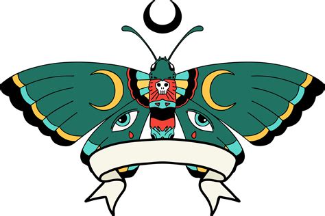 Tattoo With Banner Of A Moth 12119040 Vector Art At Vecteezy