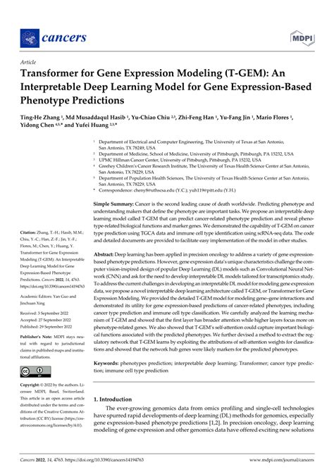 Pdf Transformer For Gene Expression Modeling T Gem An