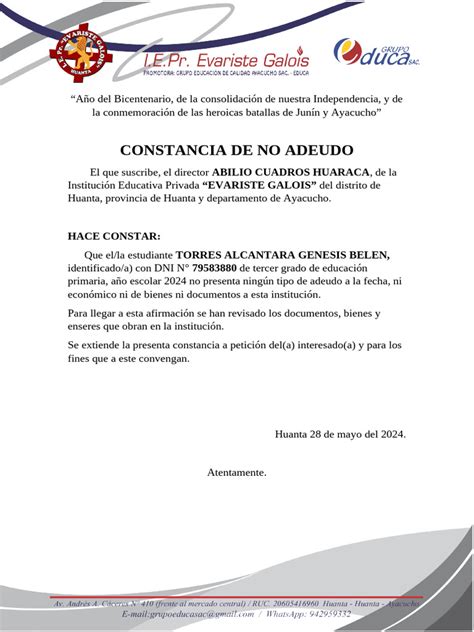 Constancia De No Adeudo Escolar 2024 Pdf
