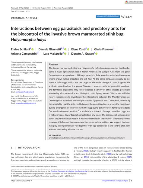 Pdf Interactions Between Egg Parasitoids And Predatory Ants For The