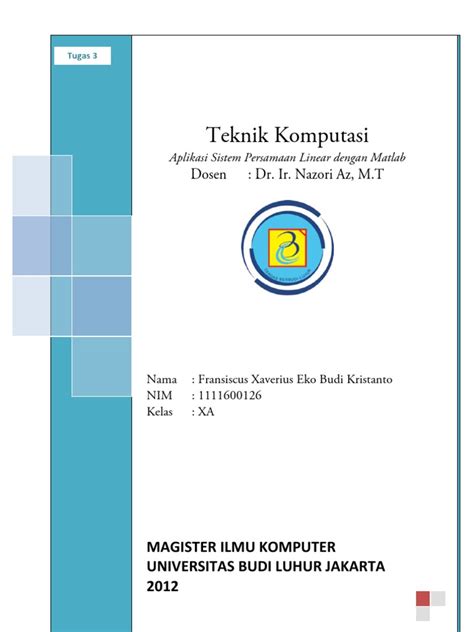 Tugas Aplikasi Sistem Persamaan Linear Dengan Matlab Pdf