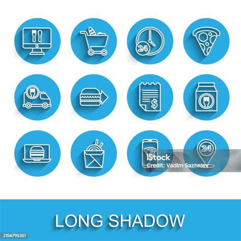 온라인 주문 햄버거 배달 아시아 국수와 젓가락 음식 피자 시계 둥글기 종이 금융 수표 아이콘을 설정합니다 벡터 0명에 대한 스톡