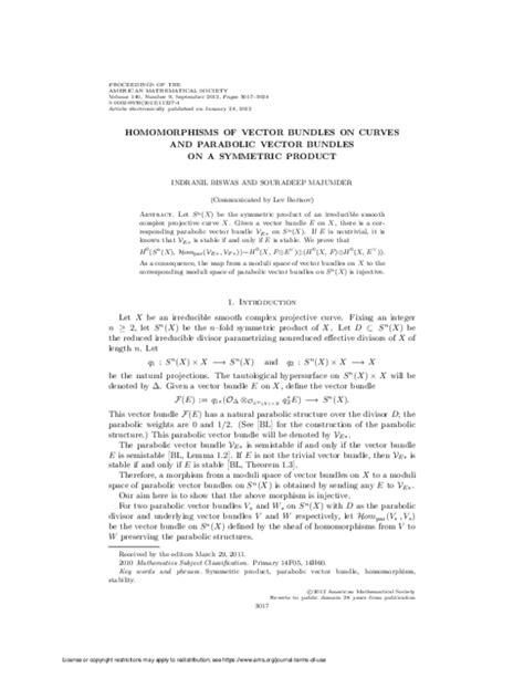 Pdf Homomorphisms Of Vector Bundles On Curves And Parabolic Vector Bundles On A Symmetric Product