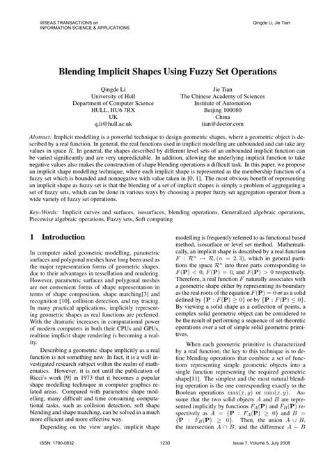 Pdf Blending Implicit Shapes Using Fuzzy Set Operations