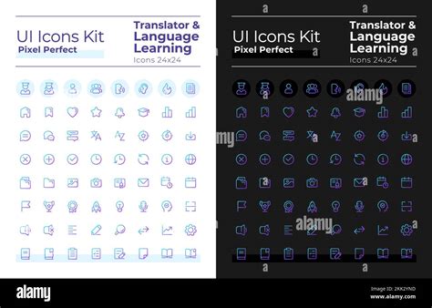 Translator Pixel Perfect Gradient Linear Ui Icons Set For Dark Light Mode Stock Vector Image