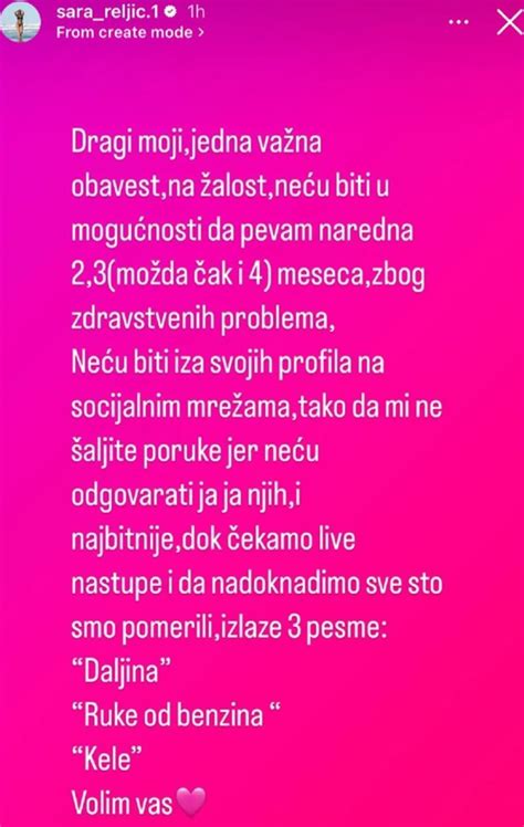 Sara Reljić Se Povlači Zbog Bolesti Otkrila Da Nekoliko Meseci Neće