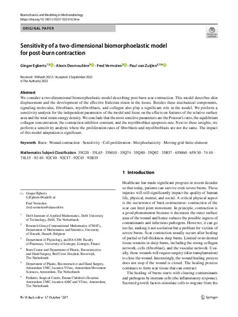Pdf Sensitivity Of A Two Dimensional Biomorphoelastic Model For Post
