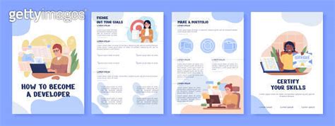 How To Become Developer Flat Vector Brochure Template 이미지 1411582654 게티이미지뱅크