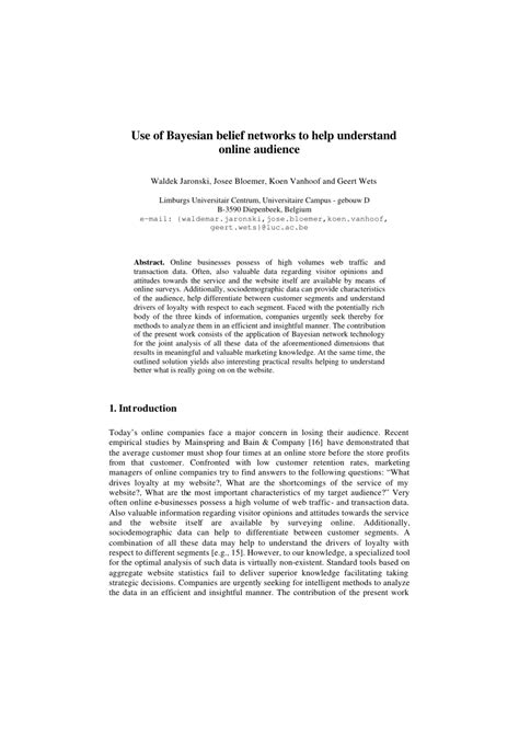 Pdf Use Of Bayesian Belief Networks To Help Understand Online Audience