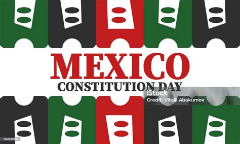 멕시코 헌법의 날 2 월 4 일에 매년 축하되는 전국 해피 홀리데이 멕시코 패턴과 색상 애국적인 요소 축제 디자인 포스터 카드 배너 및 배경 벡터 일러스트 레이 션 0명에