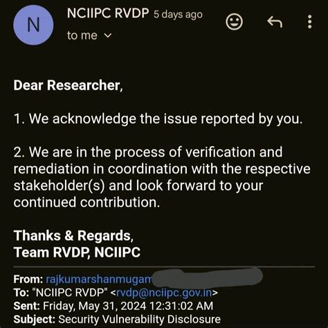 Rajkumar Shanmugam On Linkedin Vdp Vulnerability Bug Nciipc