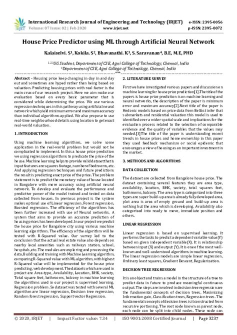 Pdf House Price Predictor Using Ml Through Artificial Neural Network