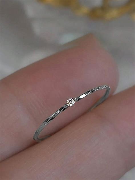 Stylever 1pc S925 Sterling Silver Minimalist Ring With Zirconia Stone