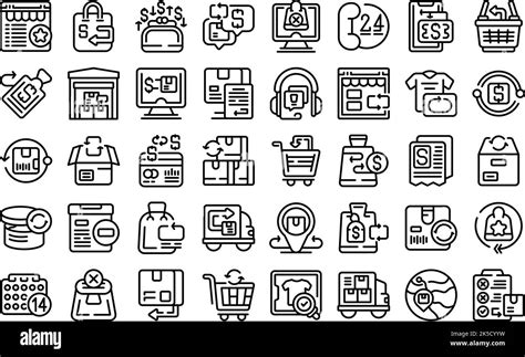 Purchase Returns Icons Set Outline Vector Shipping Receive Refund Store Stock Vector Image